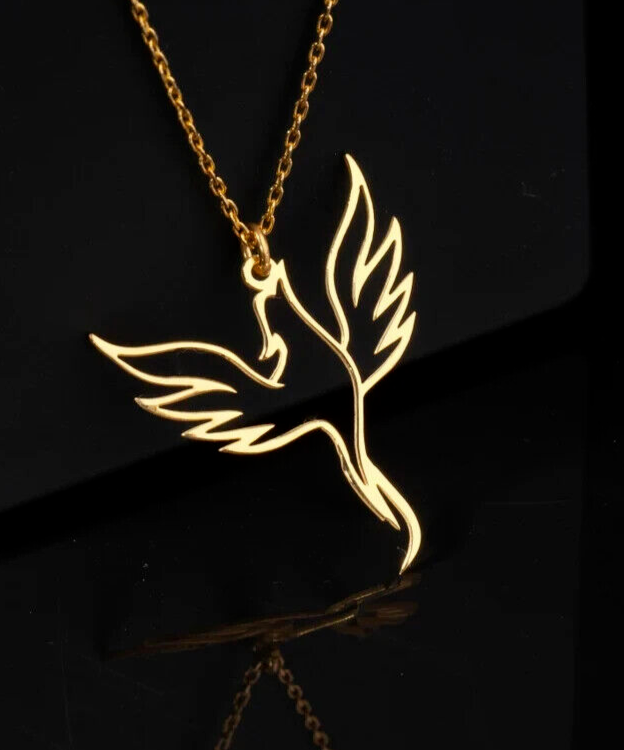 Delicate Phoenix Bird Pendant+Chain 18'' Yellow Real Sterling Silver ...