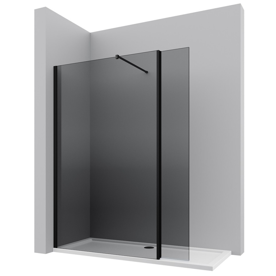 Black Shower Enclosure With 300mm Flipper Walk In Glass Screen Wet Room ...