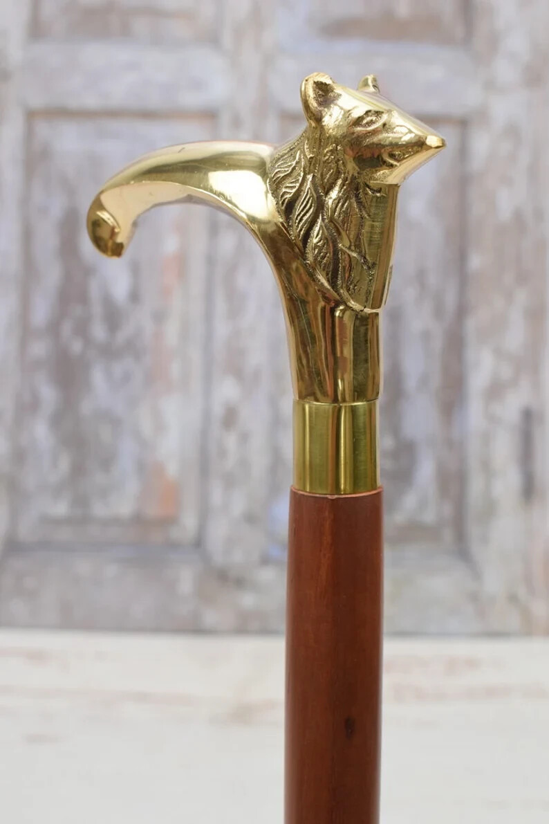 Antique Brass Head Handle Walking Stick Cane Three Fold Stick Designer ...
