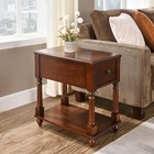 Narrow Open End Table with Drawer, Solid Wood Side Table 2-Tier Cherry ...