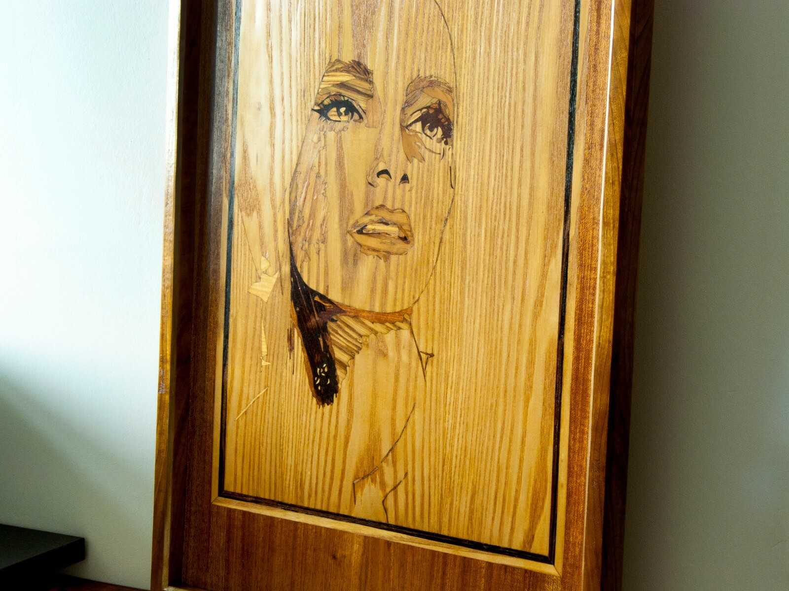 Lady portrait inlay wood wall art intarsia wall decor wooden picture ...