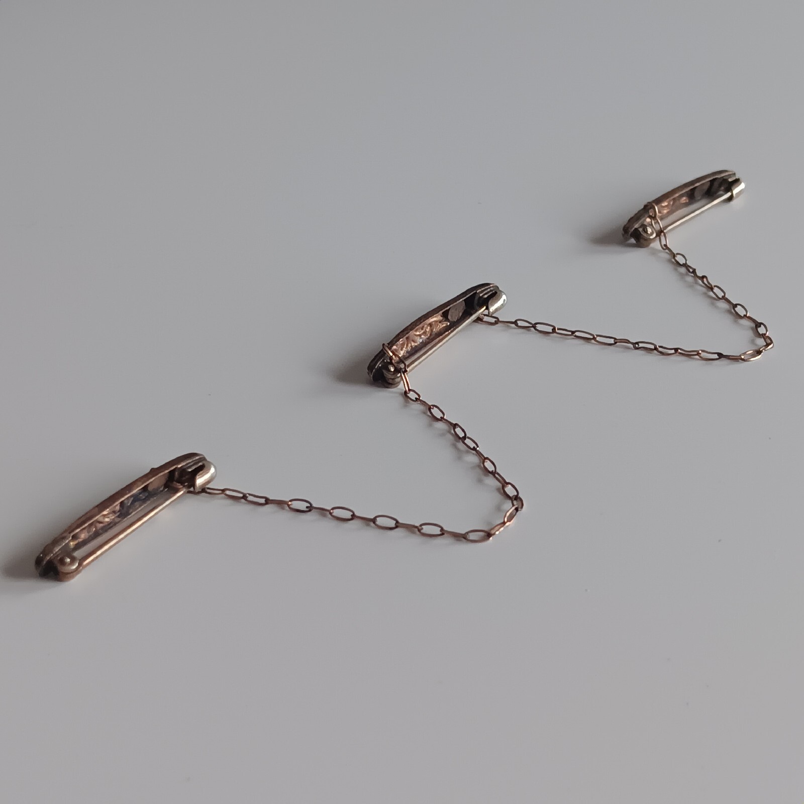 Repousse Gold Filled Ruby Chained Lingerie Pins Tripl… - Gem