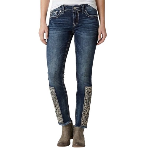 Miss Me Jeans Womens 25 Ankle Skinny Dark Wash Embroidered Patch Frayed ...