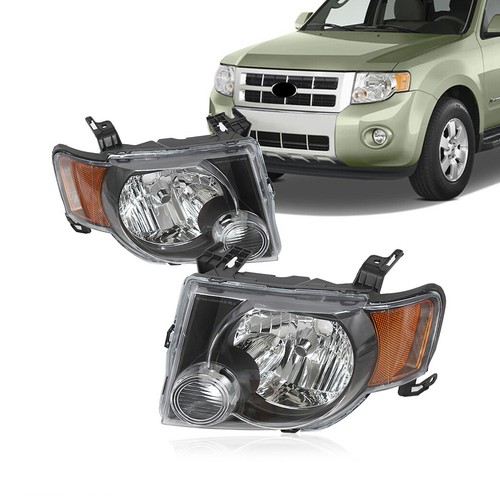 Fits 2008-2012 Ford Escape Headlights Headlamps Black Housing Amber ...
