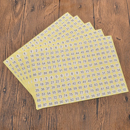 5 Sheets Round 1 To 102 Number Self Adhesive Stickers Small Garment ...