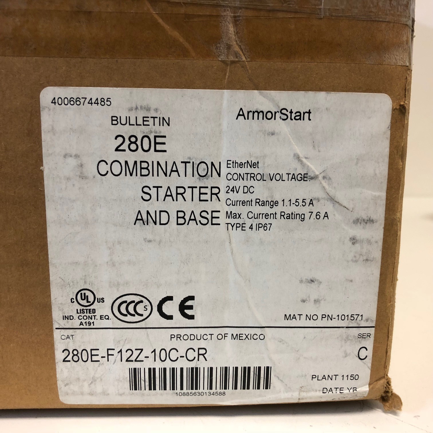 NEW! ALLEN-BRADLEY ARMORSTART ETHERNET COMBINATION STARTER 280E-F12Z ...