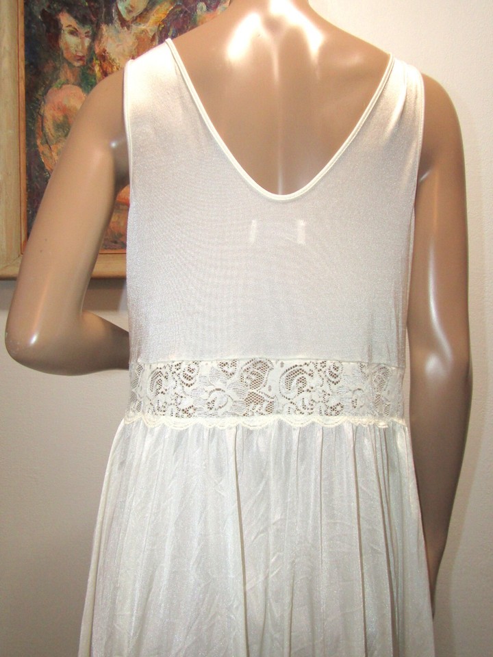 ShadowLine Vtg Olga Style Peignoir Ivory Lace Satin Long Maxi Gown ...