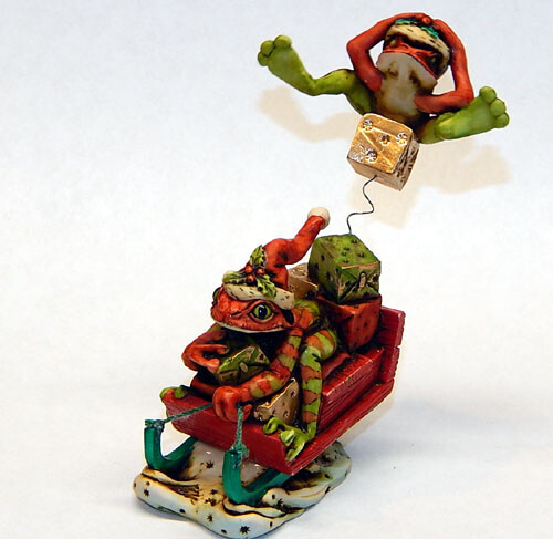 Harmony kingdom artst Neil Eyre Christmas Santa Tree frogs sled flying ...