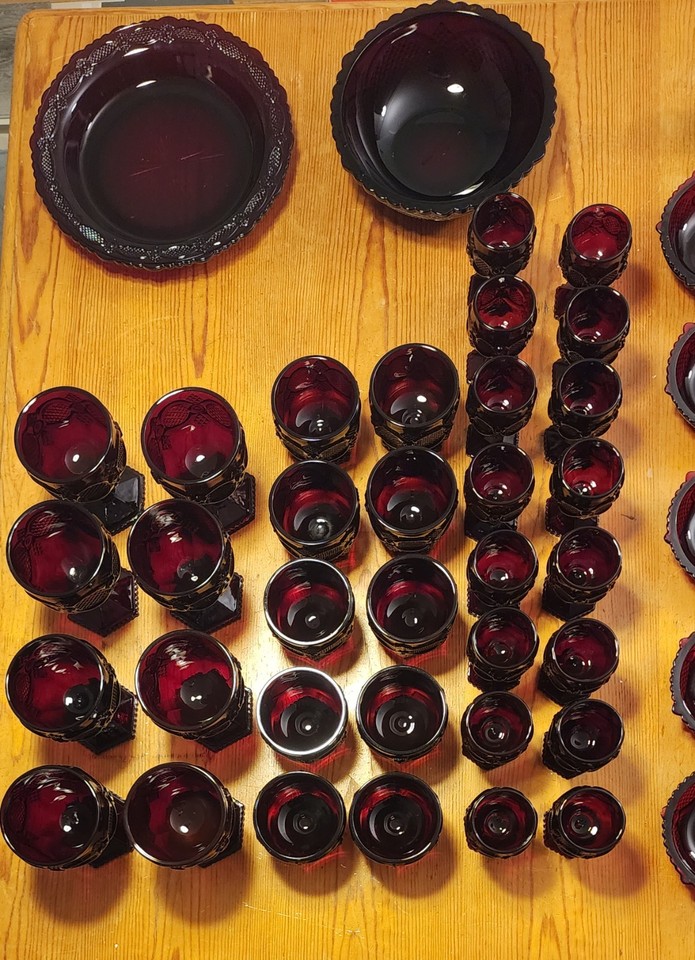 Avon Vintage 1876 Cape Cod Collection Ruby Red Glass Lot (56 Piece Set ...