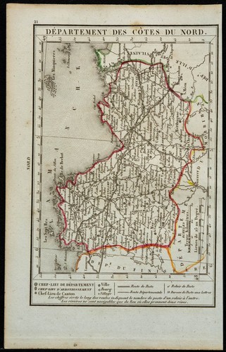 1823 - Côtes-D'Armor - Antique Map Of The Department - Saint-Brieuc ...