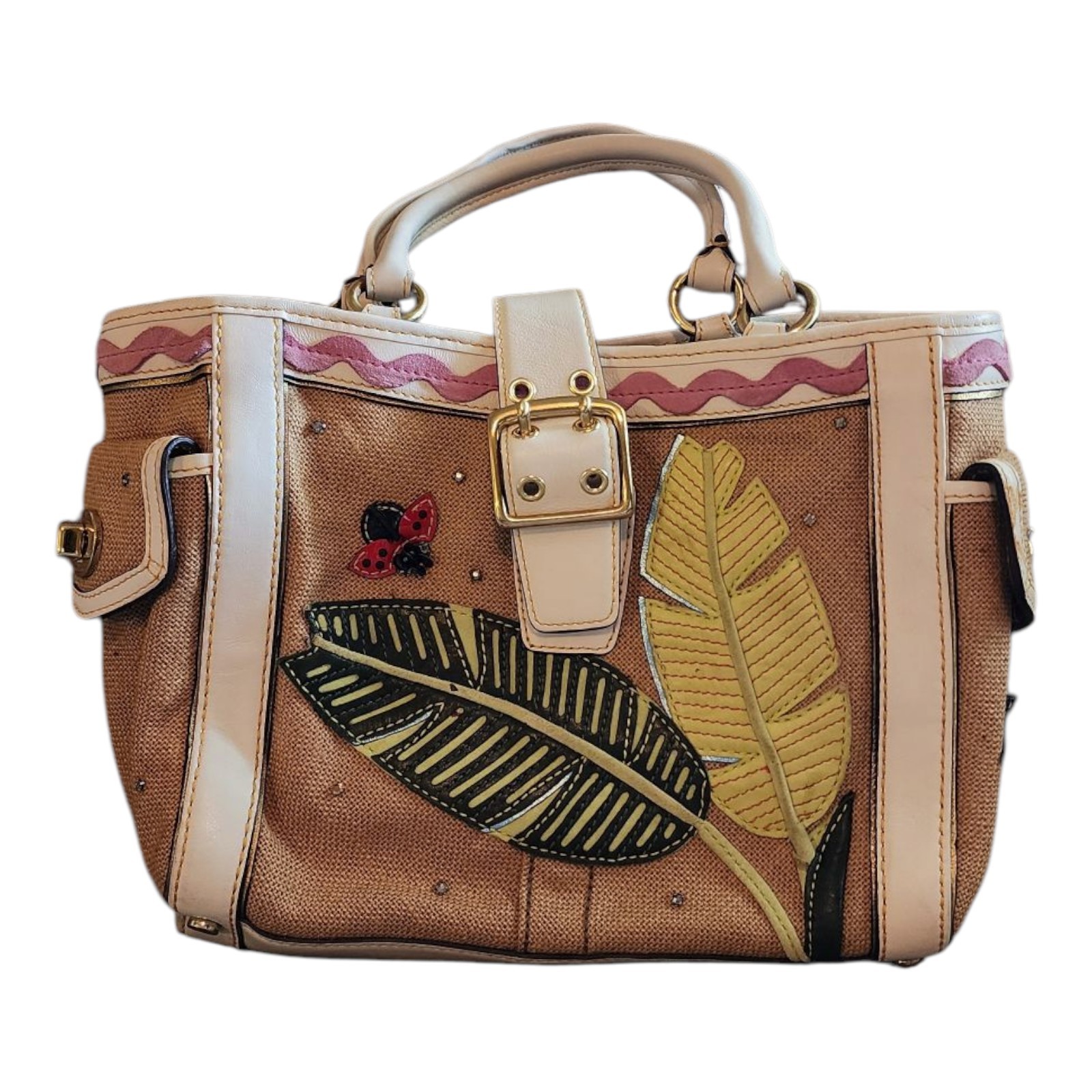 Coach #4439 Ladybug Motif Boxy Straw Tote Bag Limited… - Gem