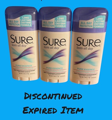 3 PACK Sure PURE ESSENCE CONDITIONING SOLID Antiperspirant & Deodorant ...