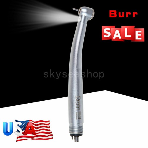BURR Dental High Speed Fiber Optic LED Handpiece Push Button 3 Spray 4 ...