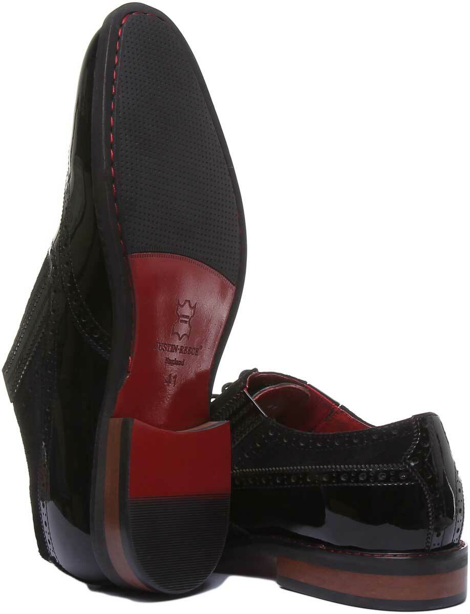 Justin Reece Jake Mens Formal Leather Brogue Shoe In Black Patent UK ...