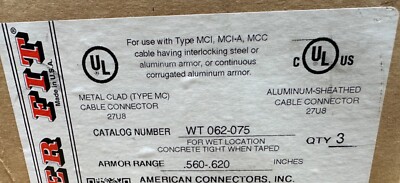 Perfit WTU 062-075 3/4" Water Tight Aluminum Armored Cable Connector ...