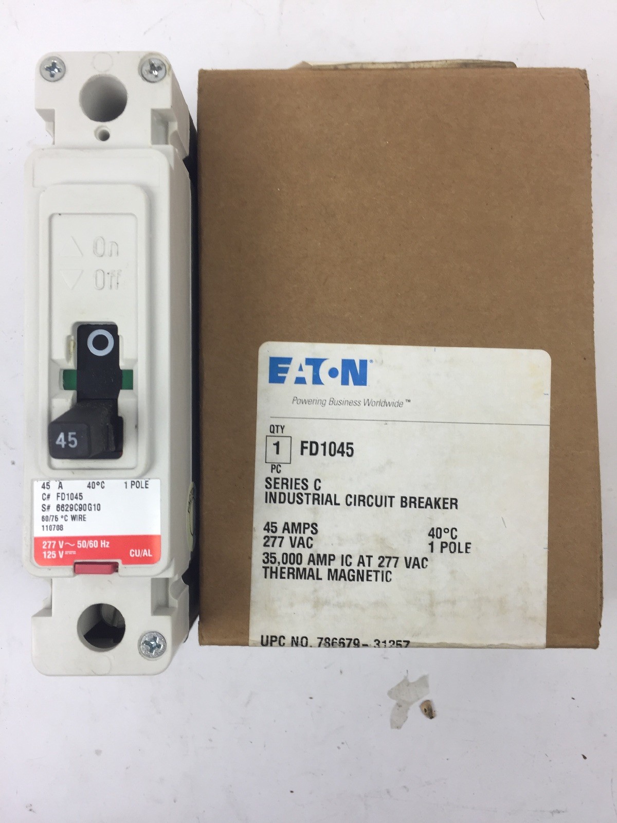 EATON FD1045 SERIES C INDUSTRIAL CIRCUIT BREAKER 45 AMP 277VAC 1 POLE ...