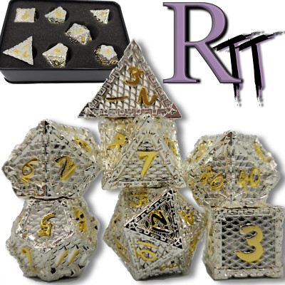 7pcs/Set Silver Gold Metal Dragon Polyhedral Dice DND RPG Role Playing ...