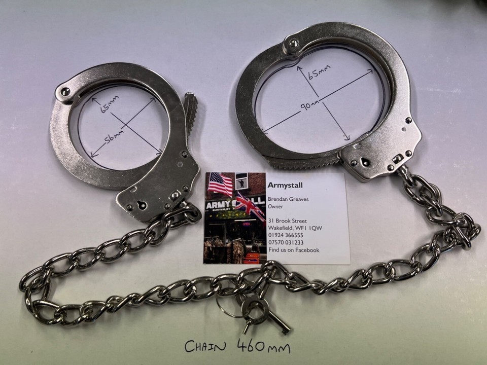 XL LEG ANKLE DOUBLE LOCKING SOLID STEEL HANDCUFFS 2 GENUINE Police Keys ...