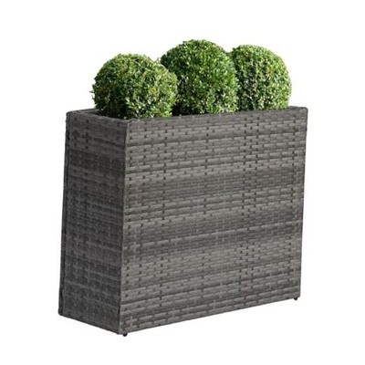 Tall Rectangular Planter with Removable Liner, All-Weather PE Rattan ...
