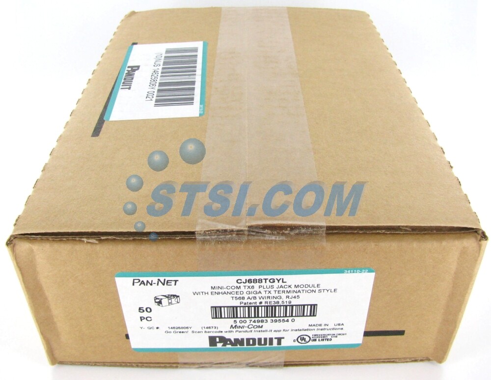 (BOX OF 50) Panduit CJ688TGYL Cat6 Mini-Com Jack Module, Yellow GENIUNE ...