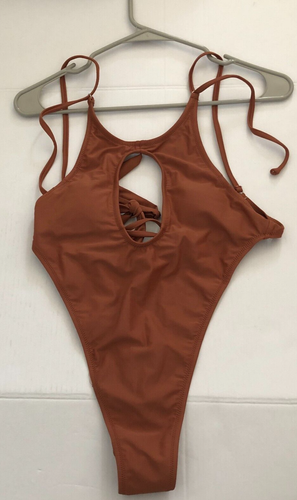 Matte Collection Womens Brown Halter back Multi Strap One Piece ...