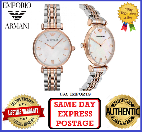 Emporio Armani AR1683 Gianni T-Bar Silver, Rose Gold, White Pearl Womens Watch | eBay Australia