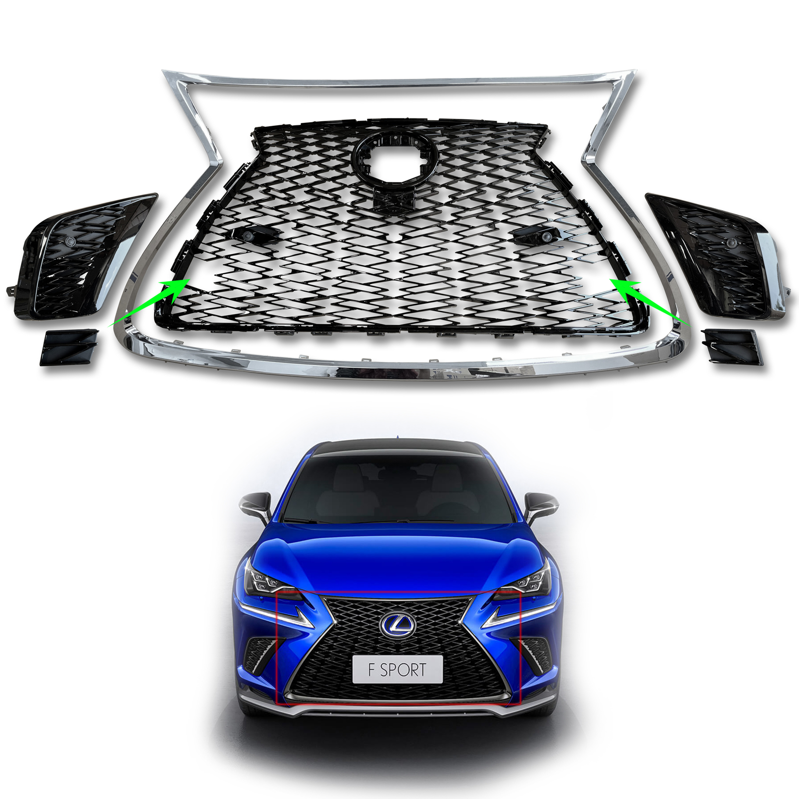 For 2018 2021 Lexus NX NX300 F Sport Front Bumper Black Grille Chrome ...