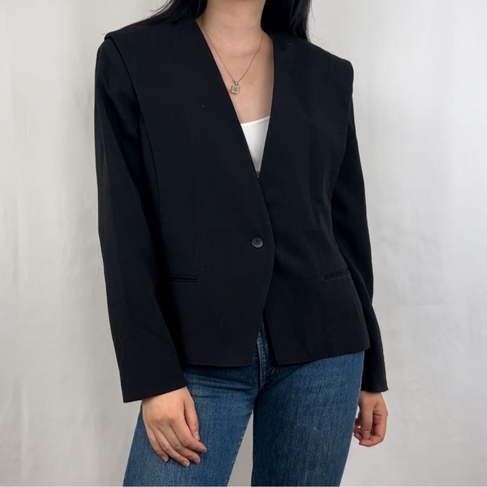 Vintage Black Boxy Linen Blazer - Gem