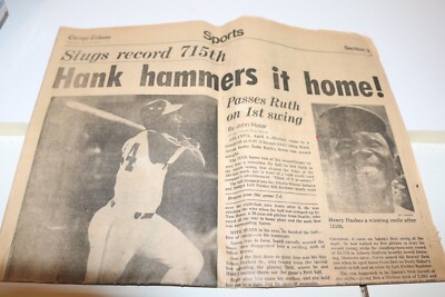 Aug. 9th 1974 Hank Aaron 715th Homerun Chicago Tribune Newspaper Sports ...