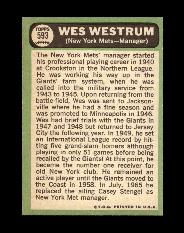 1967 Topps Set-Break #593 Wes Westrum EX-EXMINT *GMCARDS* | eBay