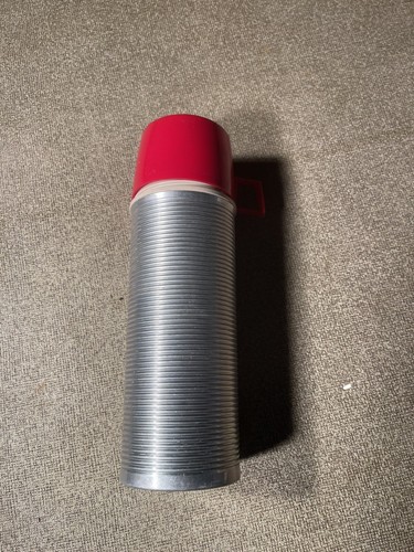 Vintage Thermos Aluminum Ribbed Red Cup 2284 King Seeley Silver Pint ...