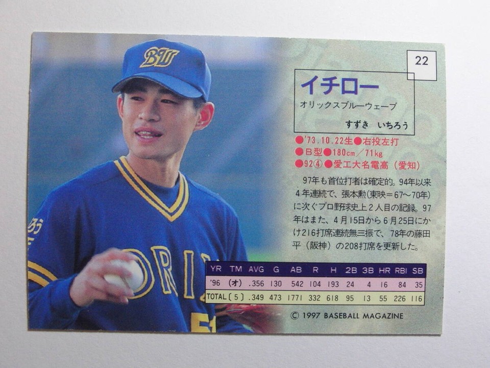 Ichiro Suzuki 1997 BBM Baseball Card Orix Blue Wave Mint | eBay