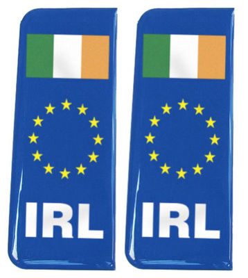 2x Ireland (IRL) EU Blue - Gel Domed Number Plate Badges/Decals ...