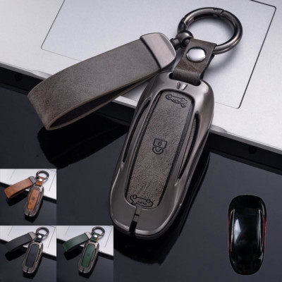 Zinc Alloy Leather Car Remote Key Fob Case Cover Bag For Tesla Model X ...
