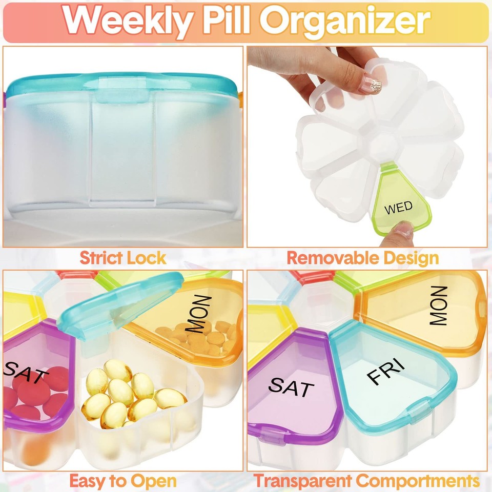 10 Pk Large Weekly Pill Organizer 7 Day Travel Pill Box Organizer Case ...