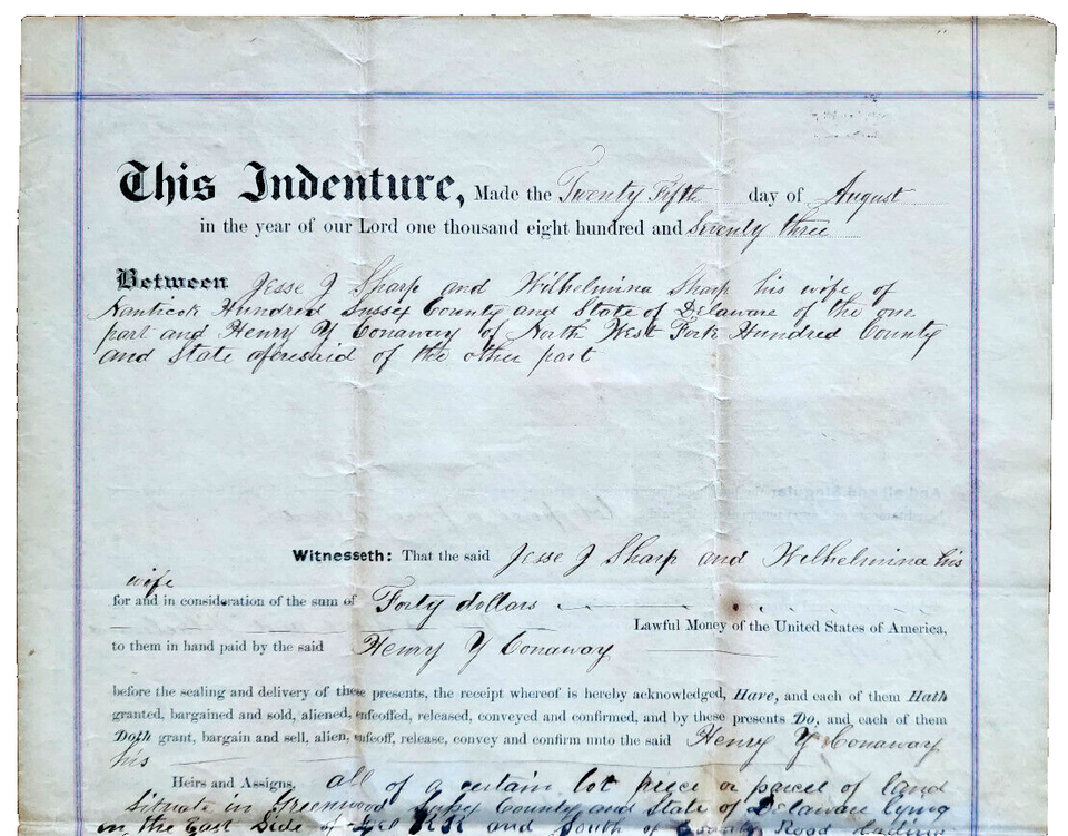 1873 Delaware Land Indenture Handwritten Deed w/ Embossed Seal | eBay