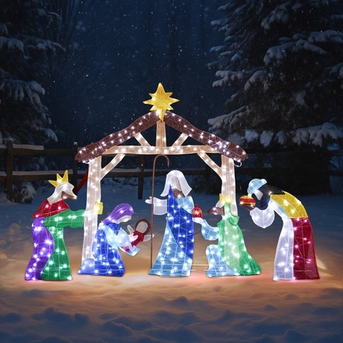5FT Lighted 2D Nativity Scene Outdoor Christmas Decorations w/ 400 Warm ...