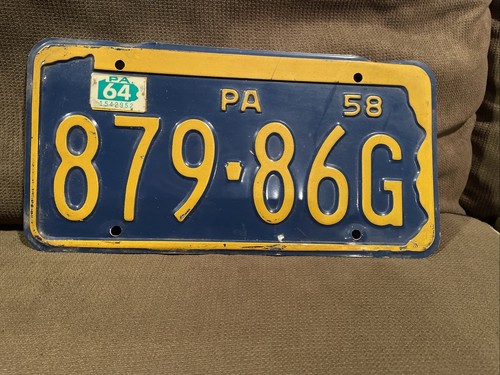 Vintage 1958 Pennsylvania License Plate 879 86G Original 64 Sticker | eBay