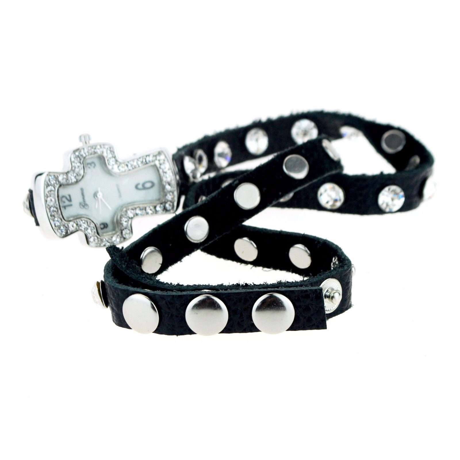 Geneva Leather Bracelet Cross Shape Watch with Large Rhinestones | eBay