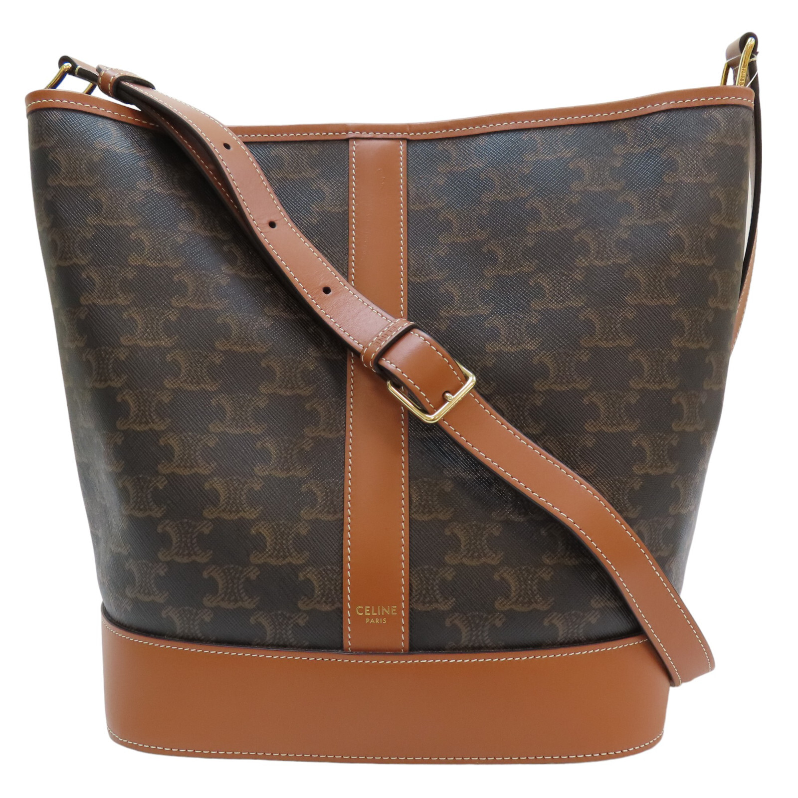 CELINE Bucket Shoulder Bag Triomphe Canvas Calfskin L… - Gem