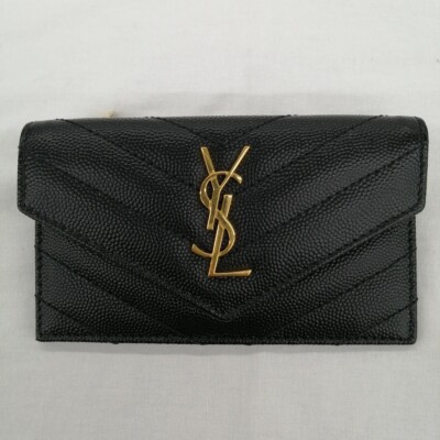 SAINT LAURENT Card Case Grain Leather YSL Gold Hardware Black color | eBay