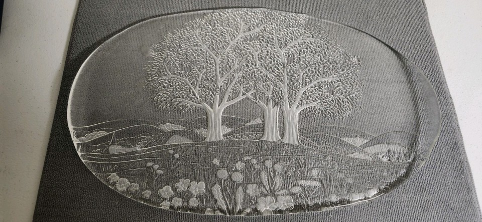 Large Glass Vintage Swedish Kosta Boda Tree Meadows Charcuterie Tray ...