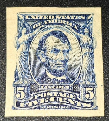 US STAMP LINCOLN 1908 5c SC#315 IMPERF FLAT PLATE, DBL LINE WMK MHOG ...