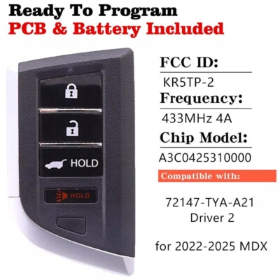 Replacement Smart Keyless Entry Remote fob for 22-25 ACURA MDX KR5TP-2 ...