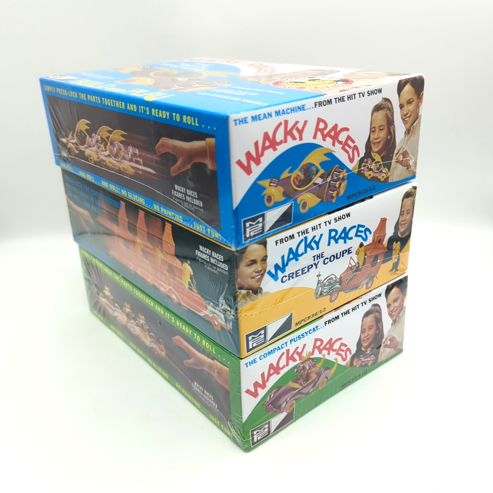 3 Wacky Races Snap Plastic Model Kits Mean Machine Compact Pussycat ...