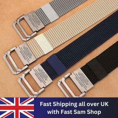 Mens Nylon Webbing Belt Double Loop Buckle Canvas Trouser Jeans Belts ...
