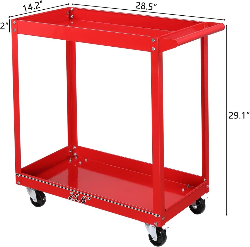 2 Shelf Steel Utility Cart 2 Tier Rolling Tool Storage Cart for ...