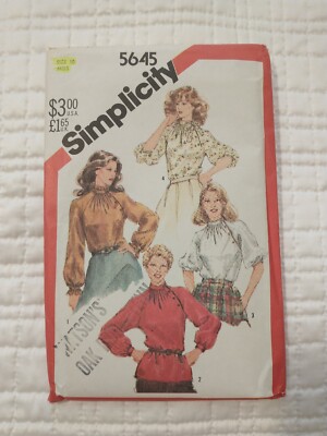 Simplicity 5645 Vintage 80s 1982 Asymmetric Blouse Sewing Pattern Size ...