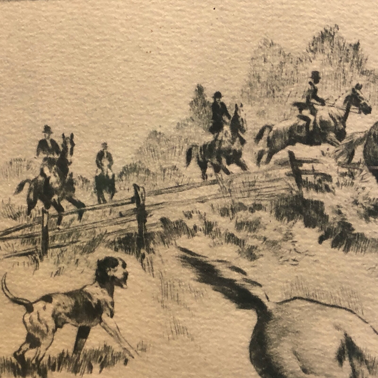 PALENSKE SIGNED "Here We Go" Drypoint Etching Horse Dog Pointer Pony ...