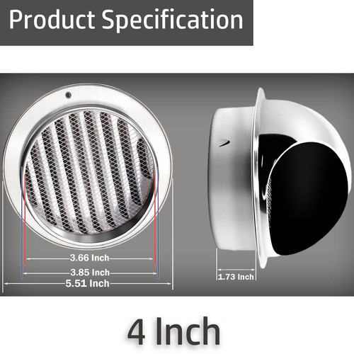 4 Inch Dryer Vent Cover Metal Stainless Steel Round Wall Vent Outside ...